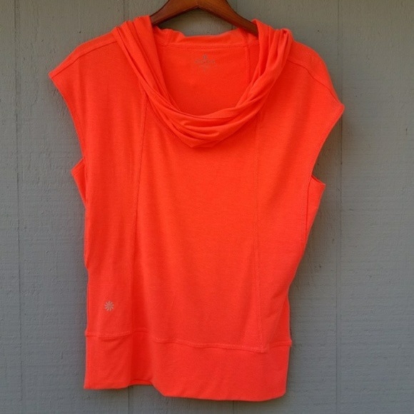 Athleta | Tops | Athleta Top Cowl Neck S Neon Orange Hooded | Poshmark